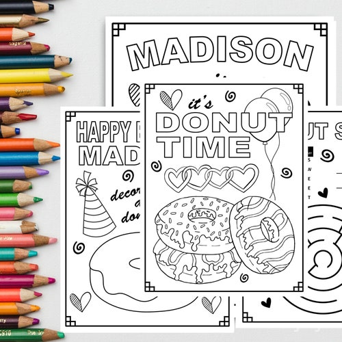 Personalized DONUT HAPPY BIRTHDAY Printable Coloring Pages - Etsy