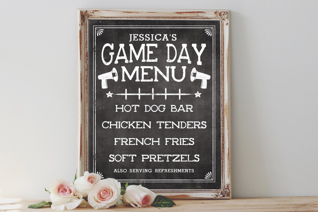 Custom 'GAME DAY MENU' Printable Sign Chalkboard Printable Party Cheer ...