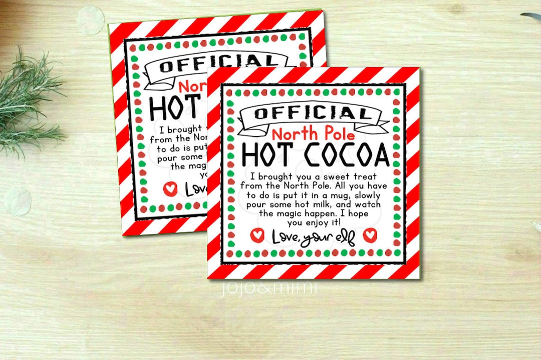Hot Cocoa BOMB Elf Hot Cocoa Tag Square Printable Tag or Label ...