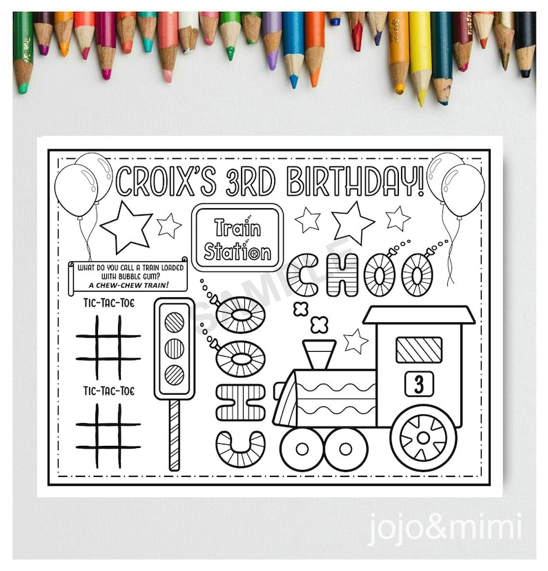 PERSONALIZED TRAIN Happy Birthday Printable Placemat Activity Choo Choo ...