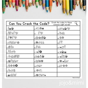 CRACK THE CODE Sight Word Practice Printable Kids Home School Worksheet ...