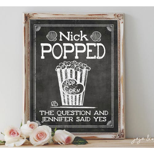 Printable Popcorn Sign for Engagement Party / He Popped the - Etsy
