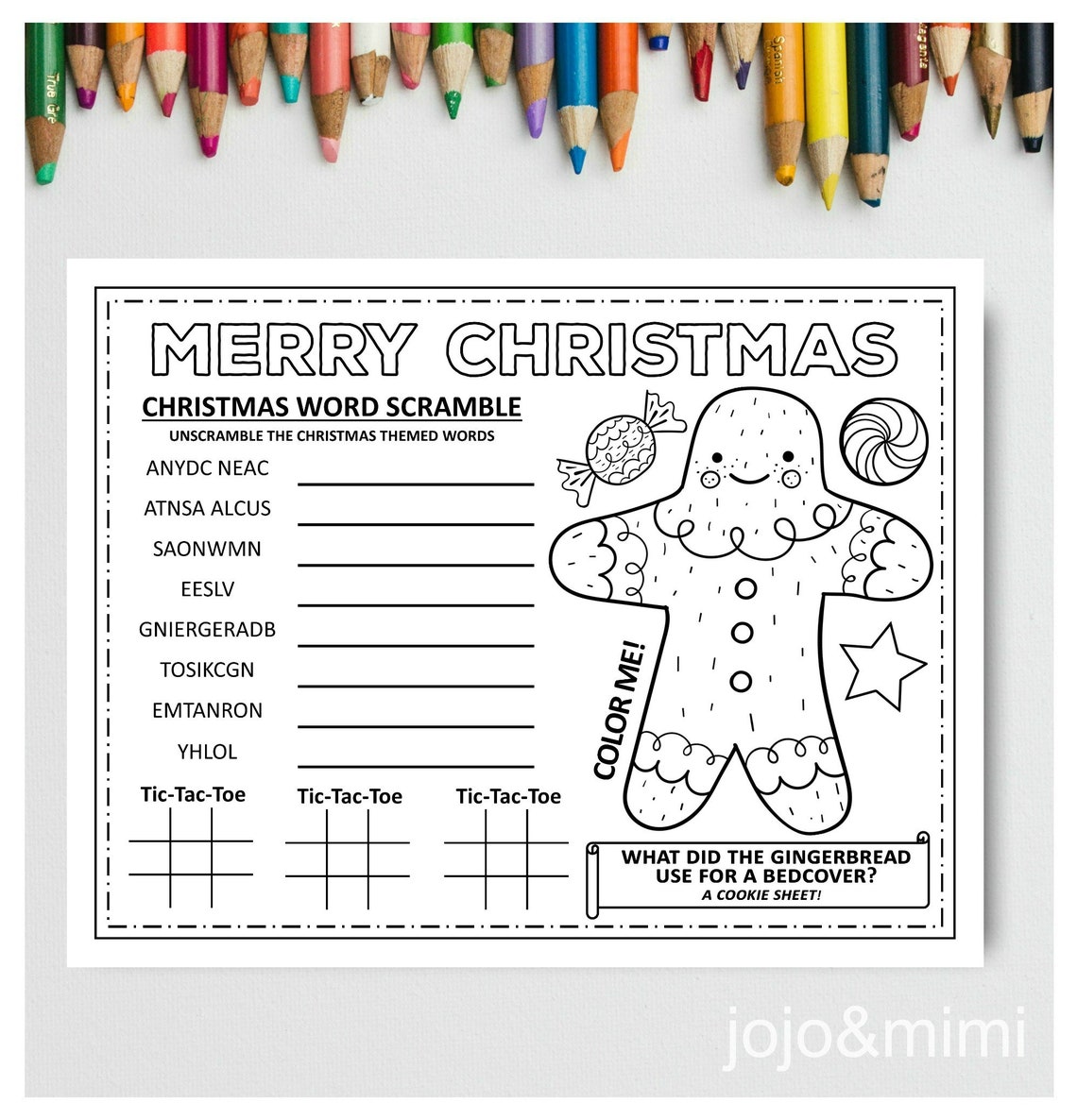 MERRY CHRISTMAS Printable Placemat Activity Christmas Coloring Instant ...