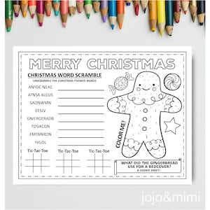 MERRY CHRISTMAS Printable Placemat Activity Christmas Coloring Instant ...