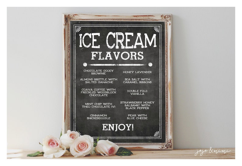 Custom 'ICE CREAM FLAVORS' Printable Sign Chalkboard Printable Dessert ...