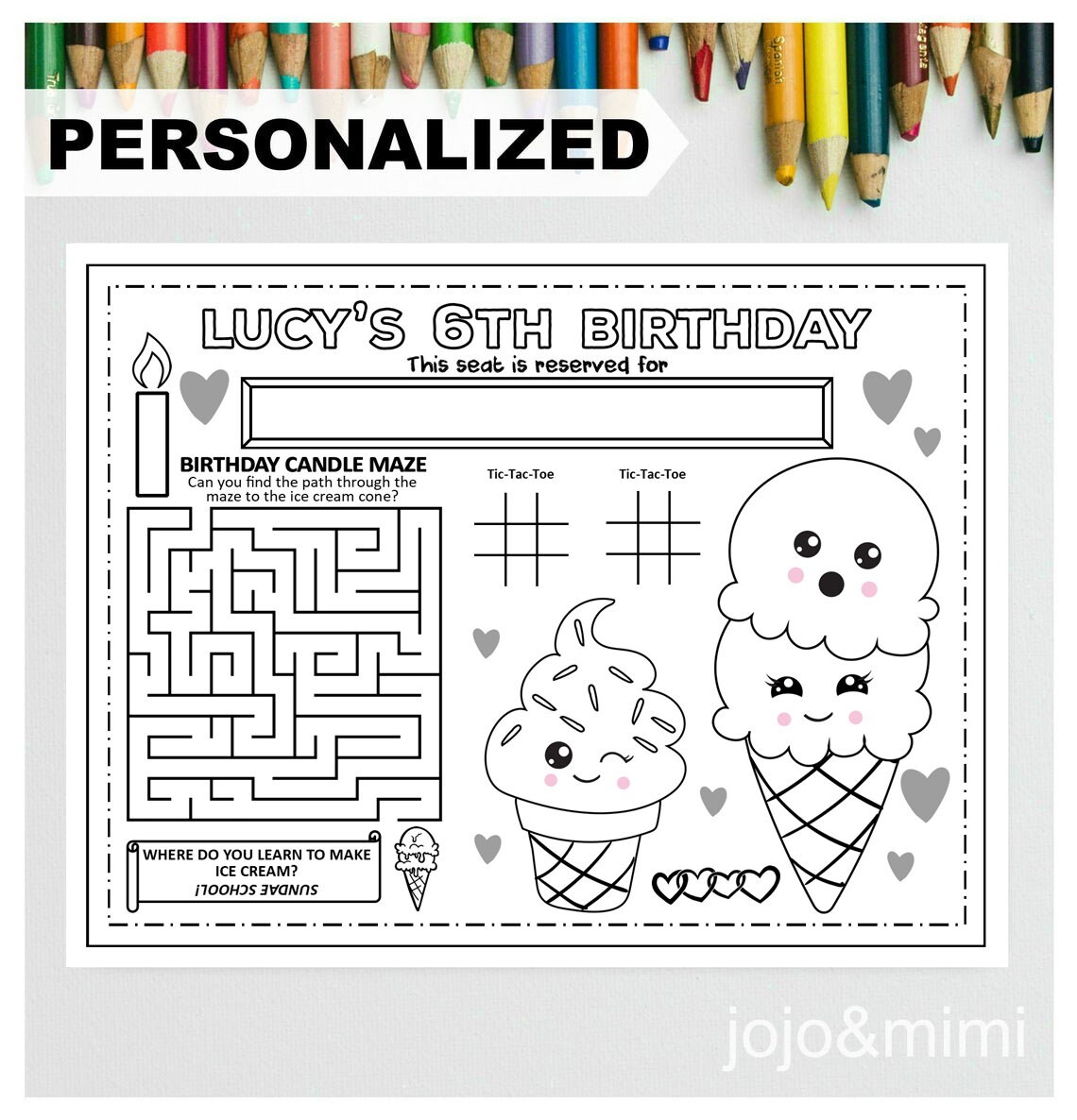 PERSONALIZED ICE CREAM Happy Birthday Printable Placemat | Etsy