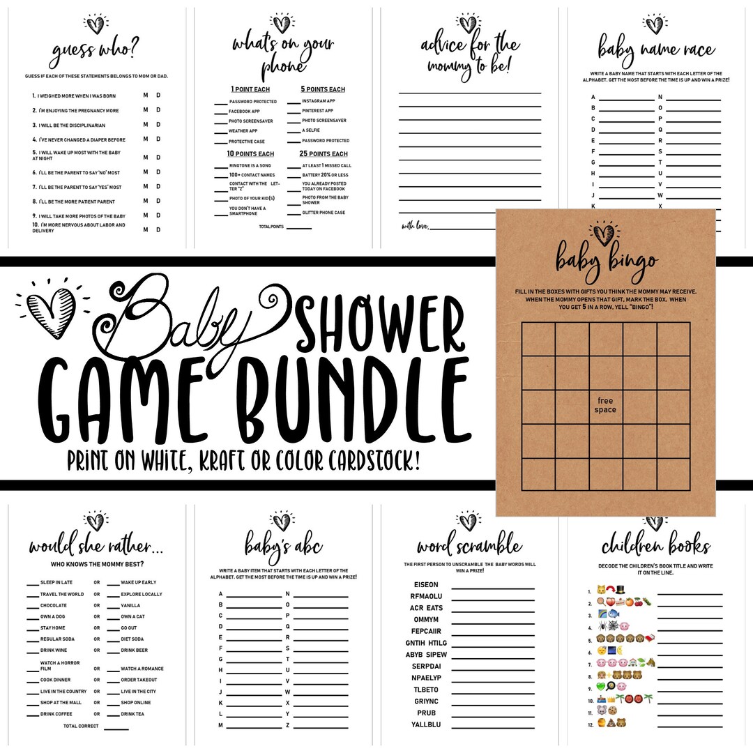 Baby Shower GAME BUNDLE Printable Baby Shower Game Bundle Game Baby ...