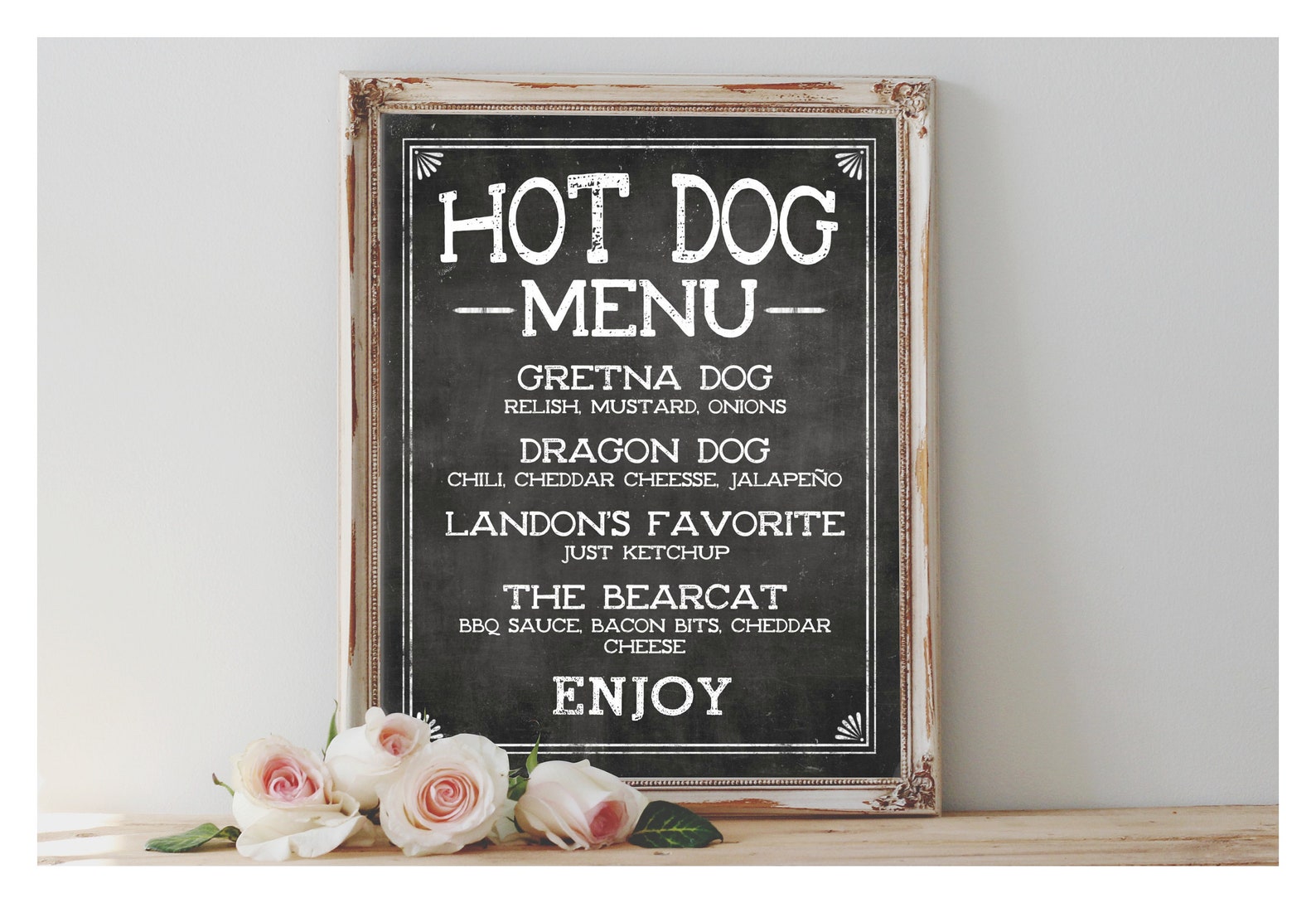 Custom 'HOT DOG MENU' Printable Sign Chalkboard Printable Hot Dog Menu ...
