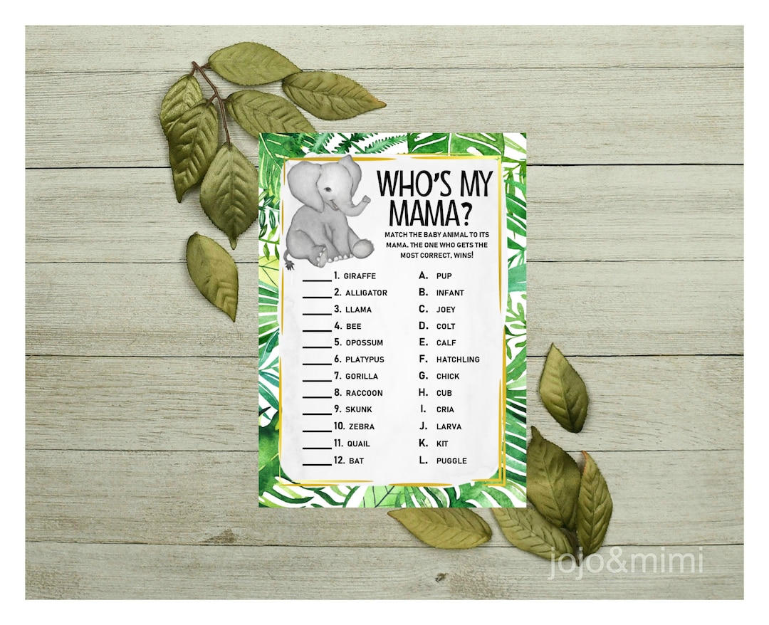 Instant WHO'S MY MAMA Printable Baby Shower Game Elephant Baby Shower ...