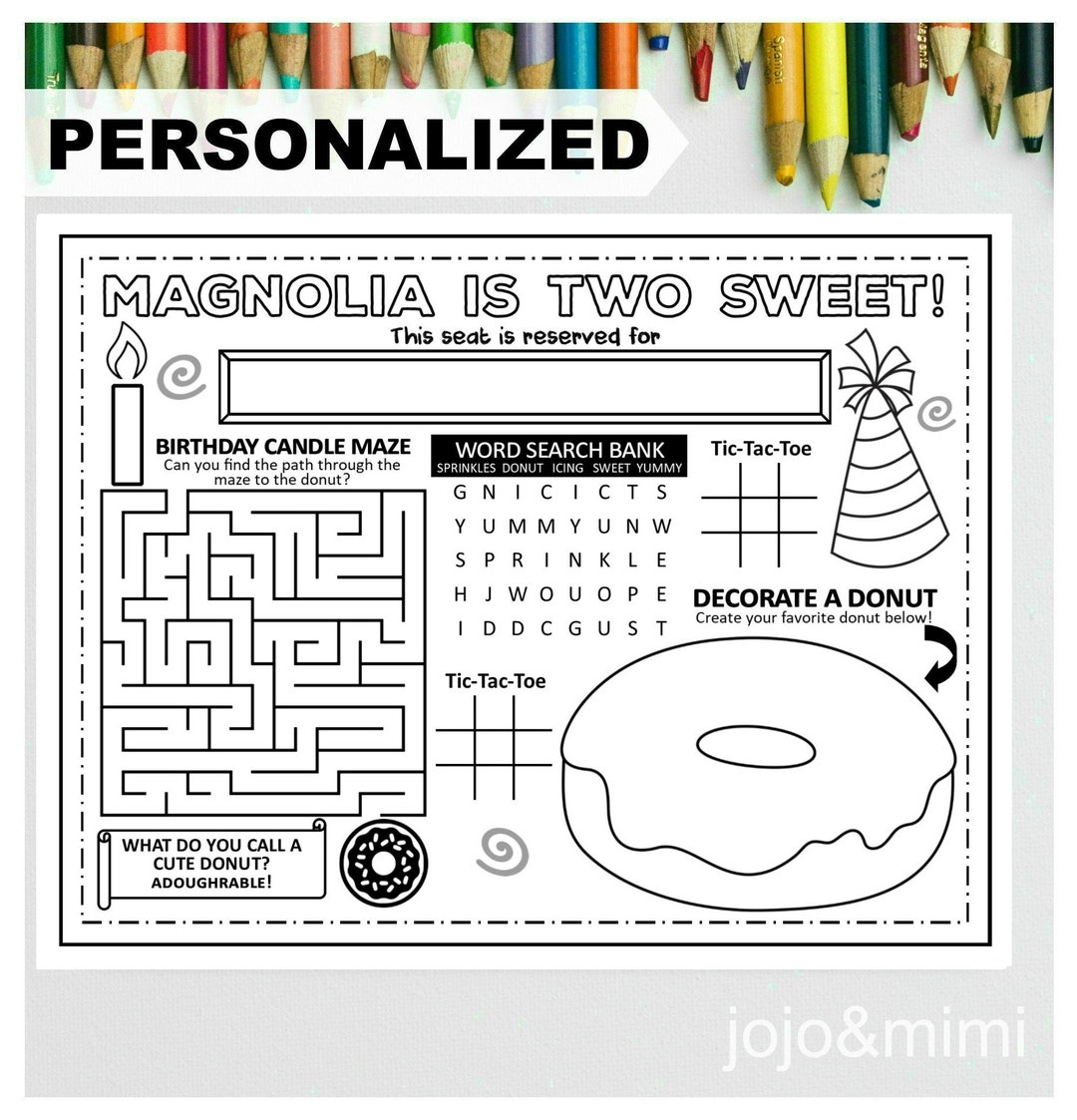 PERSONALIZED DONUT Happy Birthday Printable Placemat Activity - Etsy