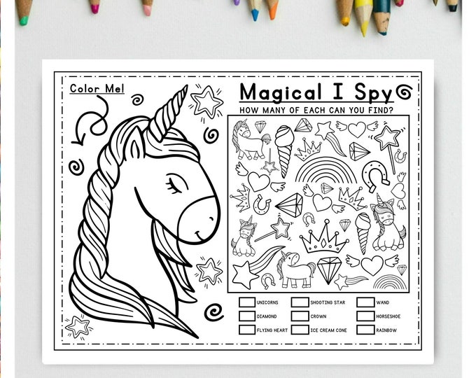 Unicorn Activity Coloring Page Magical I Spy Printable Activity Unicorn ...