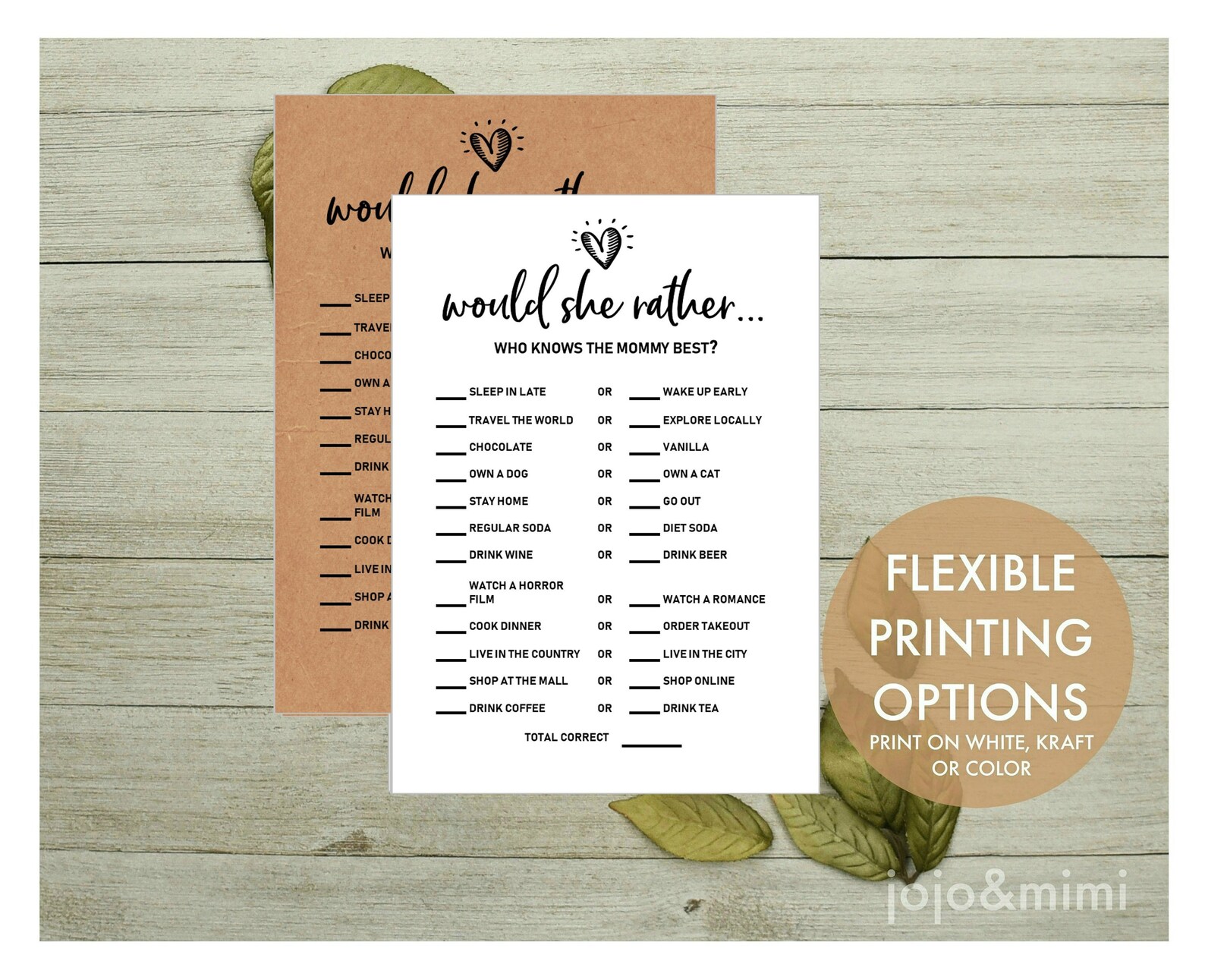 Would She Rather Printable Baby Shower Game Know Mommy Best | Etsy