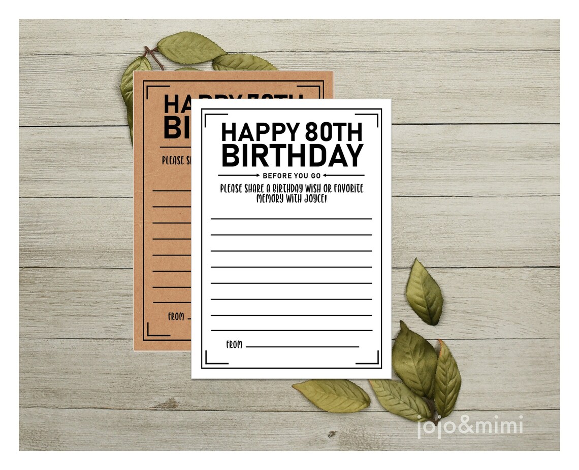 Personalized 'happy 80th Birthday' Printable Birthday Wish or Favorite ...
