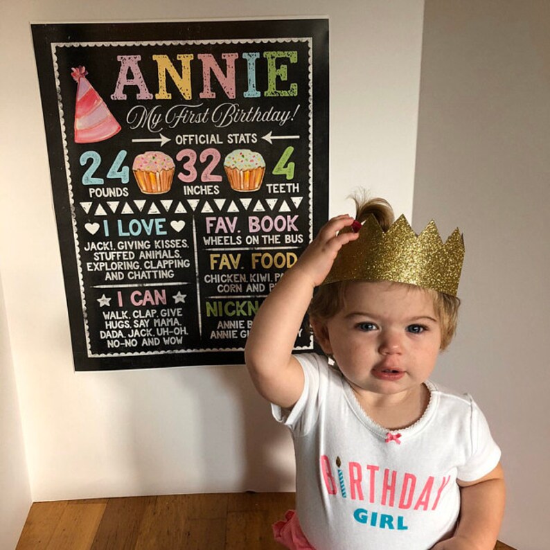 Girl First Birthday Chalkboard Poster Printable Sign Milestone Baby ...