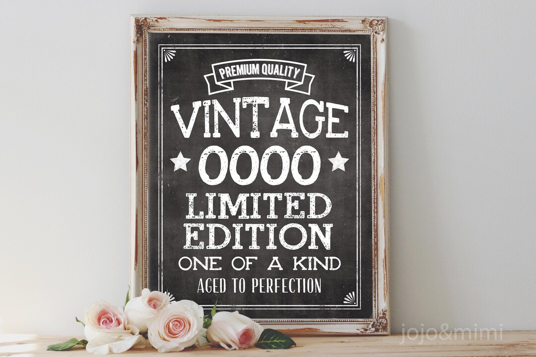 Personalized 'VINTAGE {ANY YEAR}' Printable Birthday Sign Chalkboard ...