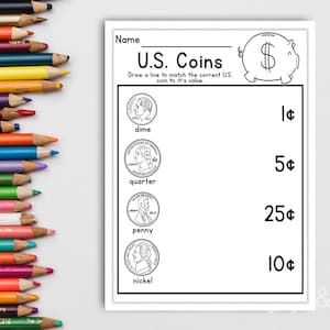 Money Intro to U.S Coins Printable Learning Resource Coin Worksheets ...