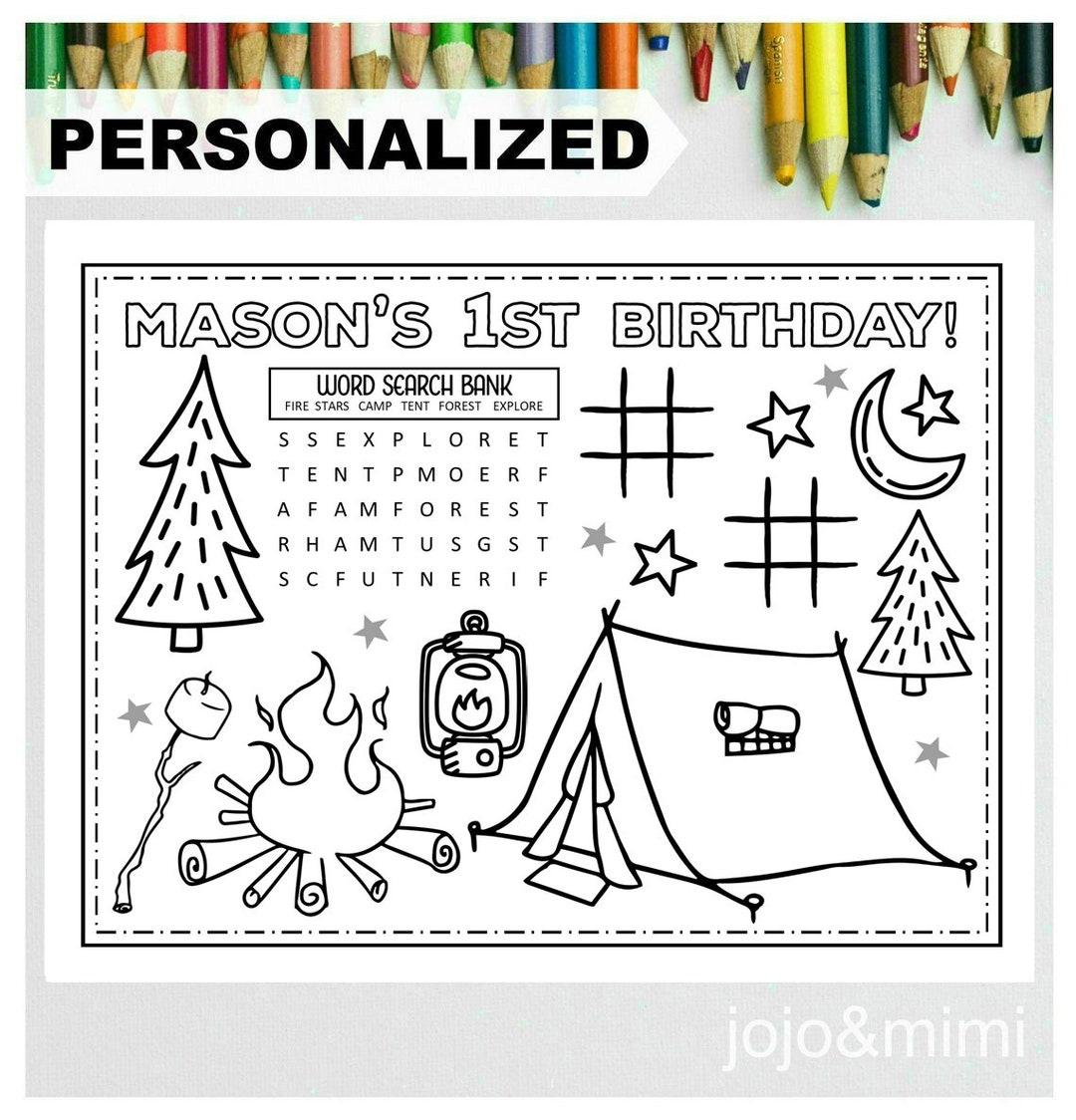 PERSONALIZED CAMPING Happy Birthday Printable Placemat Activity ...