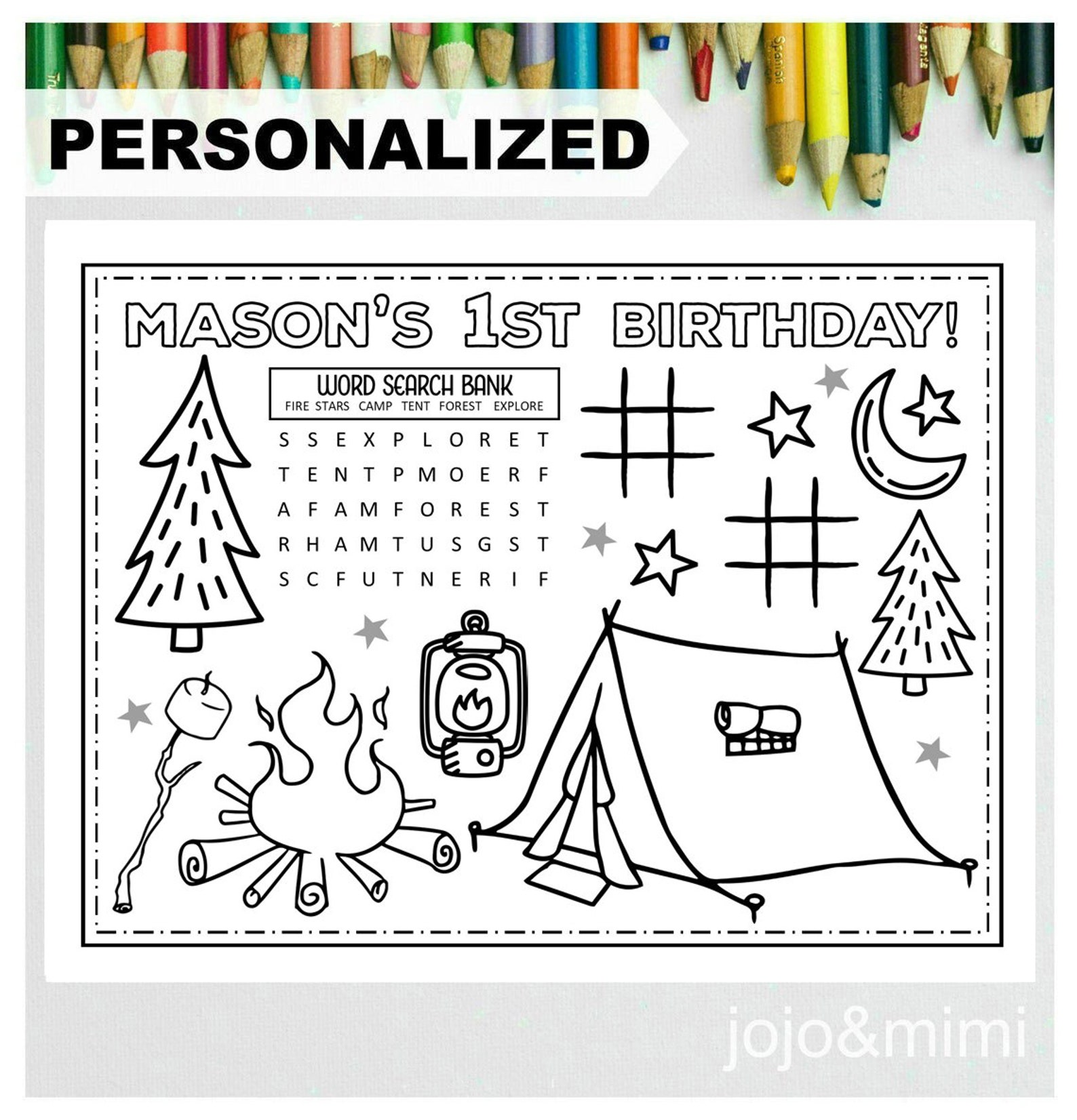 PERSONALIZED CAMPING Happy Birthday Printable Placemat Activity ...