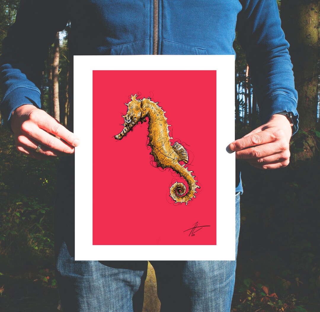 Seahorse Marine Life Portrait Art Print Giclee Illustration A4 Print by ...