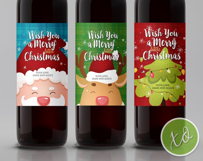 Christmas Wine Labels Custom Holiday Party Red and Gold Wine Bottle ...
