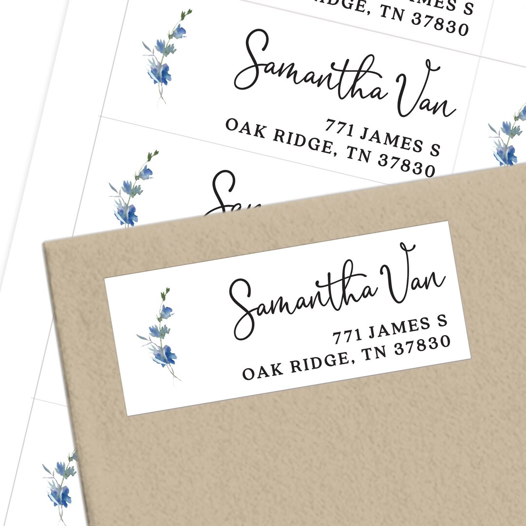 Blue Flower Return Address Label, Custom Address Label, Wedding ...