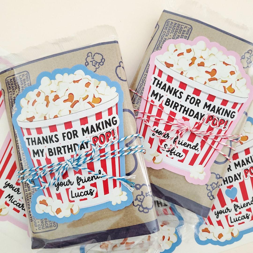 Kids Birthday Stickers for Favors, Popcorn Stickers for Girl or Boy ...