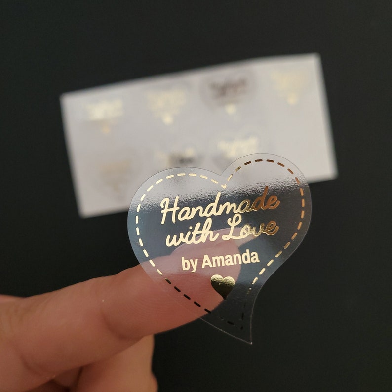 Handmade Heart Stickers: Clear Labels With Gold Foil Print - Etsy