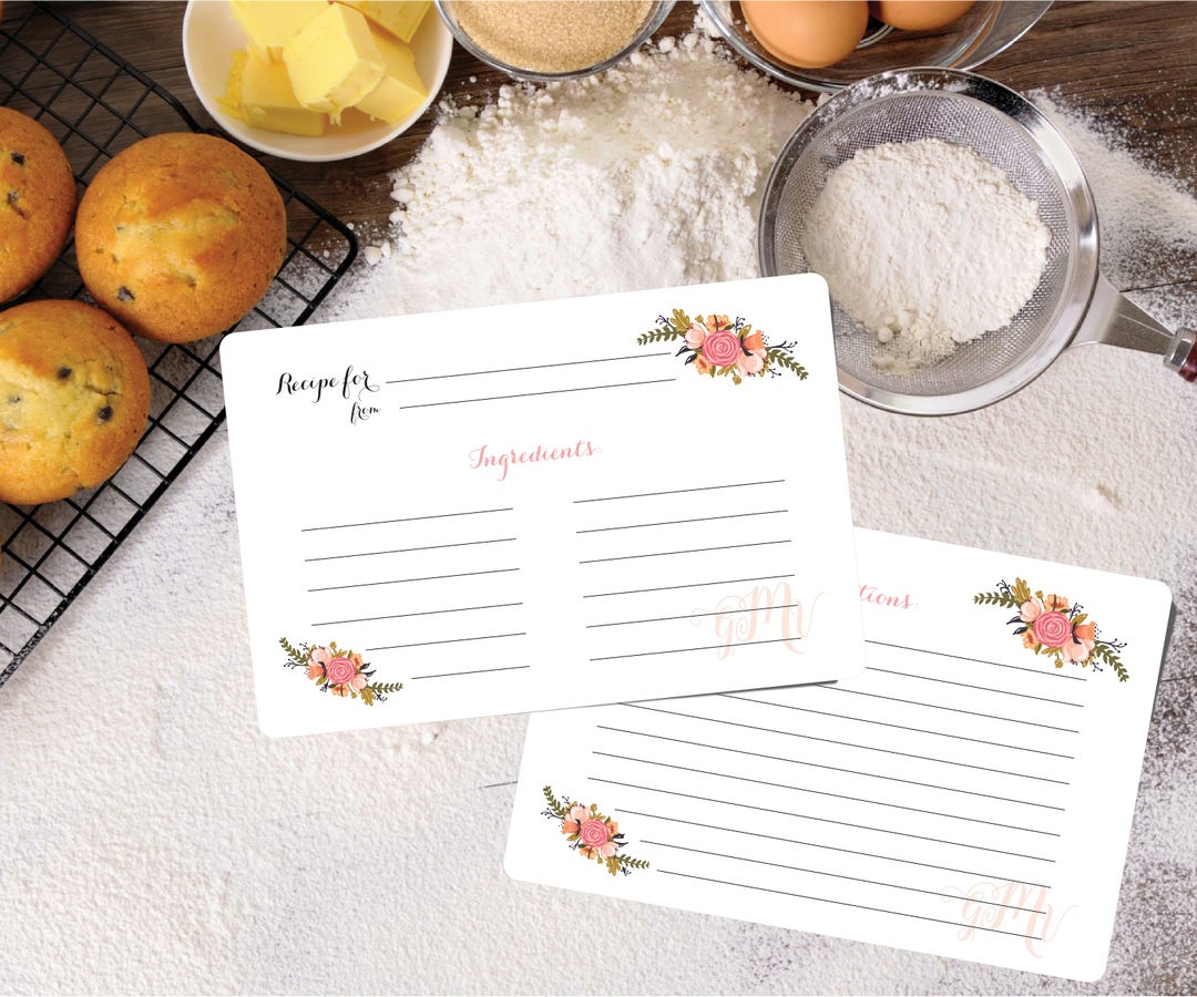 36 CT Personalized Recipe Cards Custom Monogrammed Bridal Shower Recipe ...