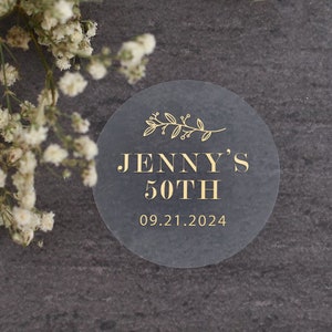 50th Birthday Favor Stickers: Custom Gold Foil, Personalized Party ...
