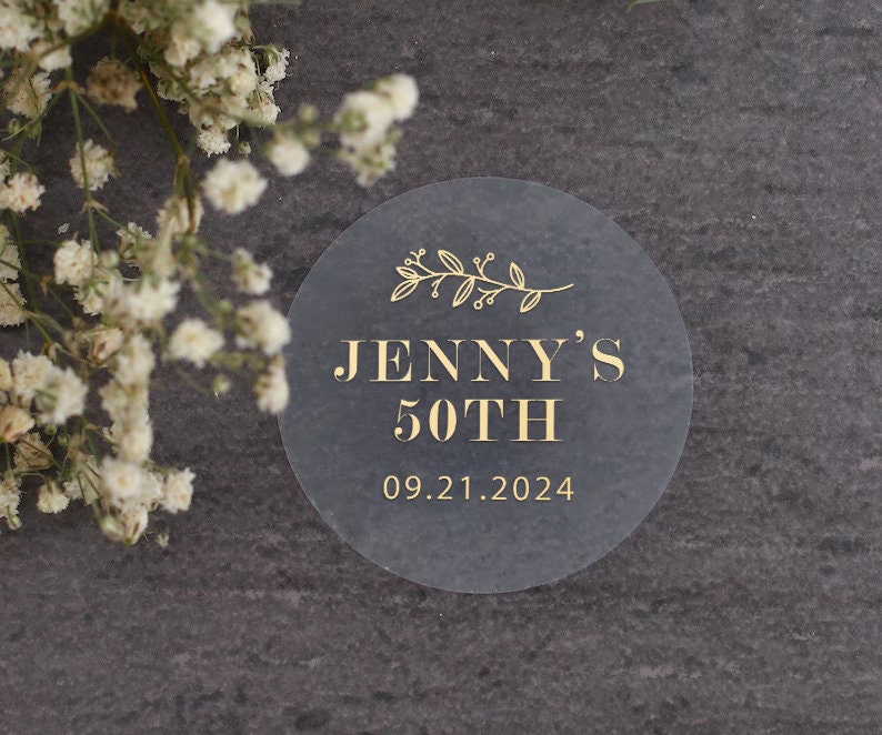 50th Birthday Favor Stickers: Custom Gold Foil, Personalized Party ...