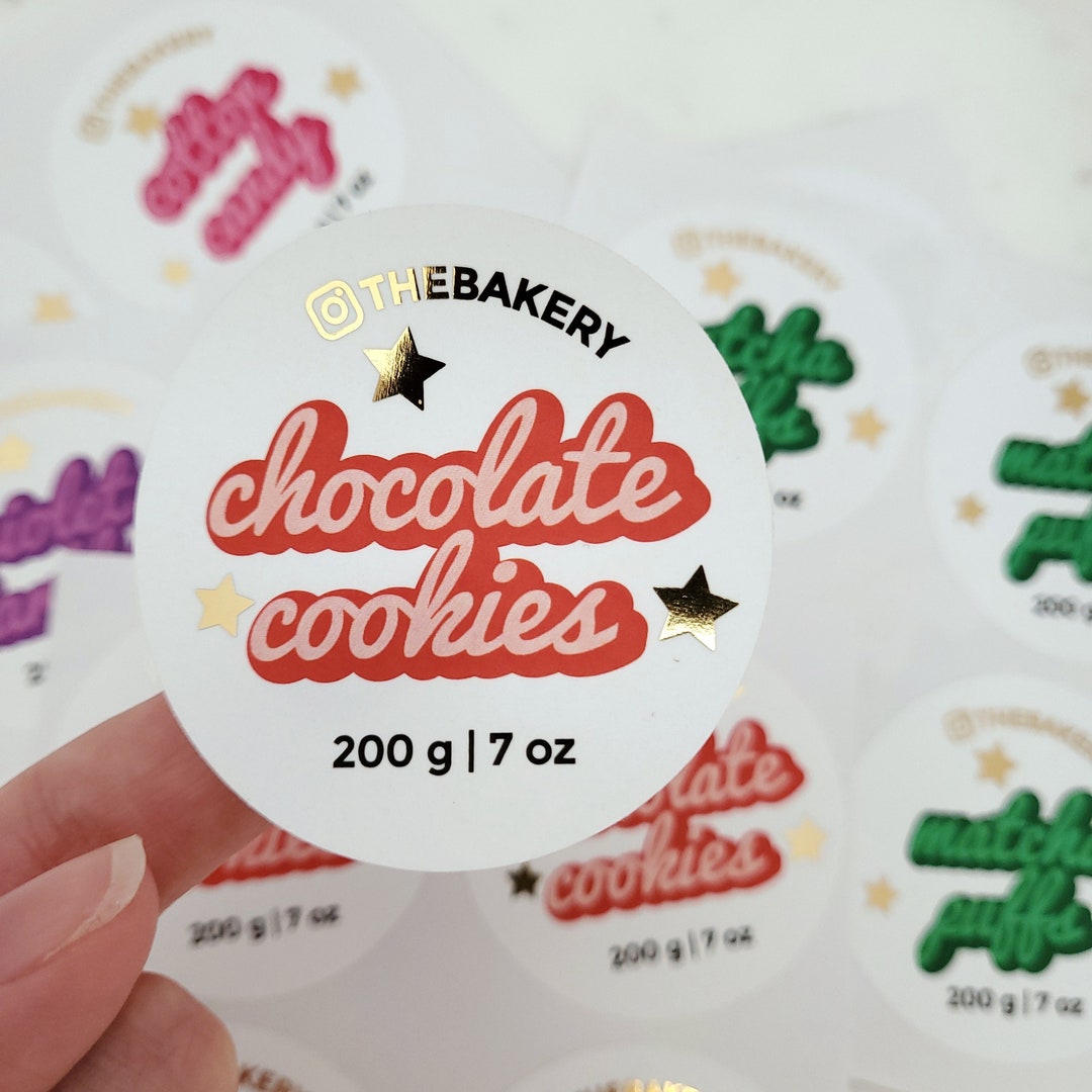 Custom Bakery Retro Label Round Cookie Stickers Gold Foil Food Stickers ...