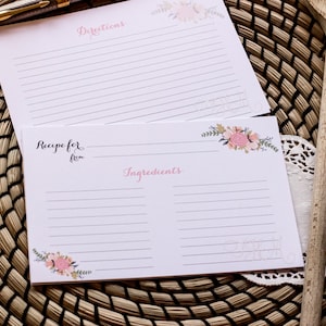 24 CT Floral Recipe Cards Bridal Shower Recipe Cards Monogrammed Double ...