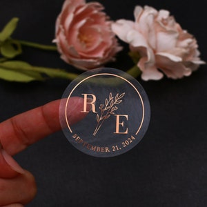 Clear Wedding Stickers With Gold Foil Print, Monograms and Floral ...