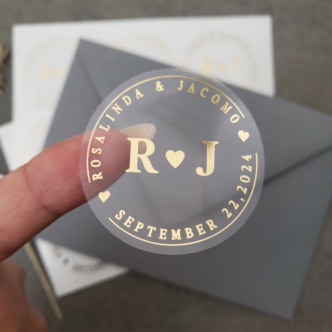 Custom Wedding Stickers, Clear Gold Wedding Stickers With Monogram ...