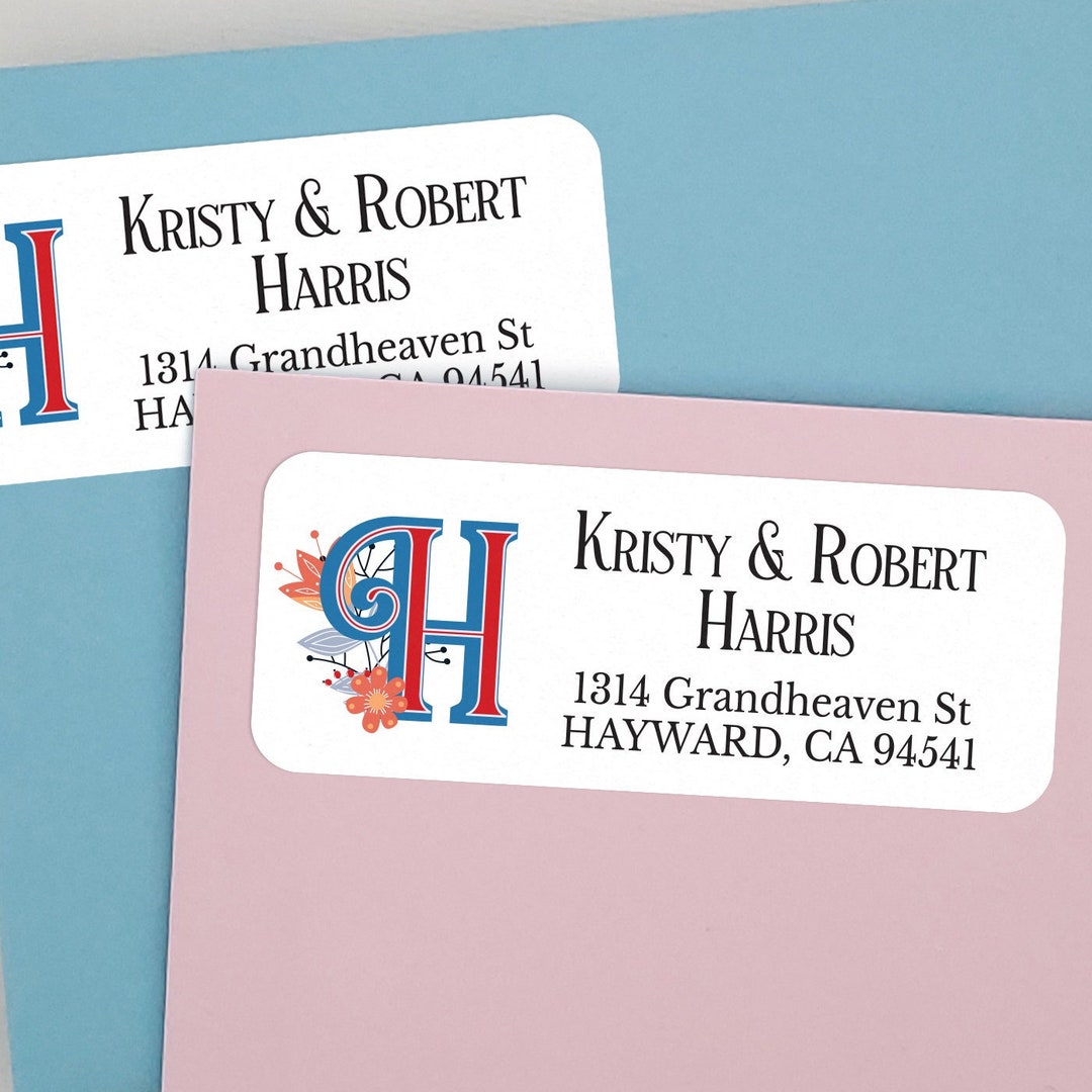 Retro Wedding Invitation Address Labels: Personalized Blue & Red ...