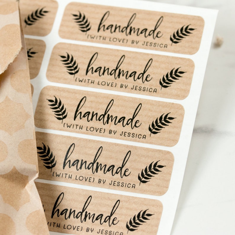 50 Personalized Kraft Handmade With Love Stickers: Small Business ...