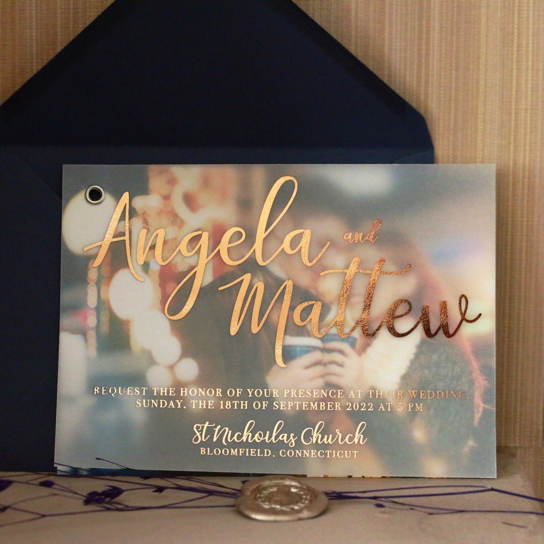 Vellum Wedding Invitation With Photo Gold Foil, Custom Invites - Etsy