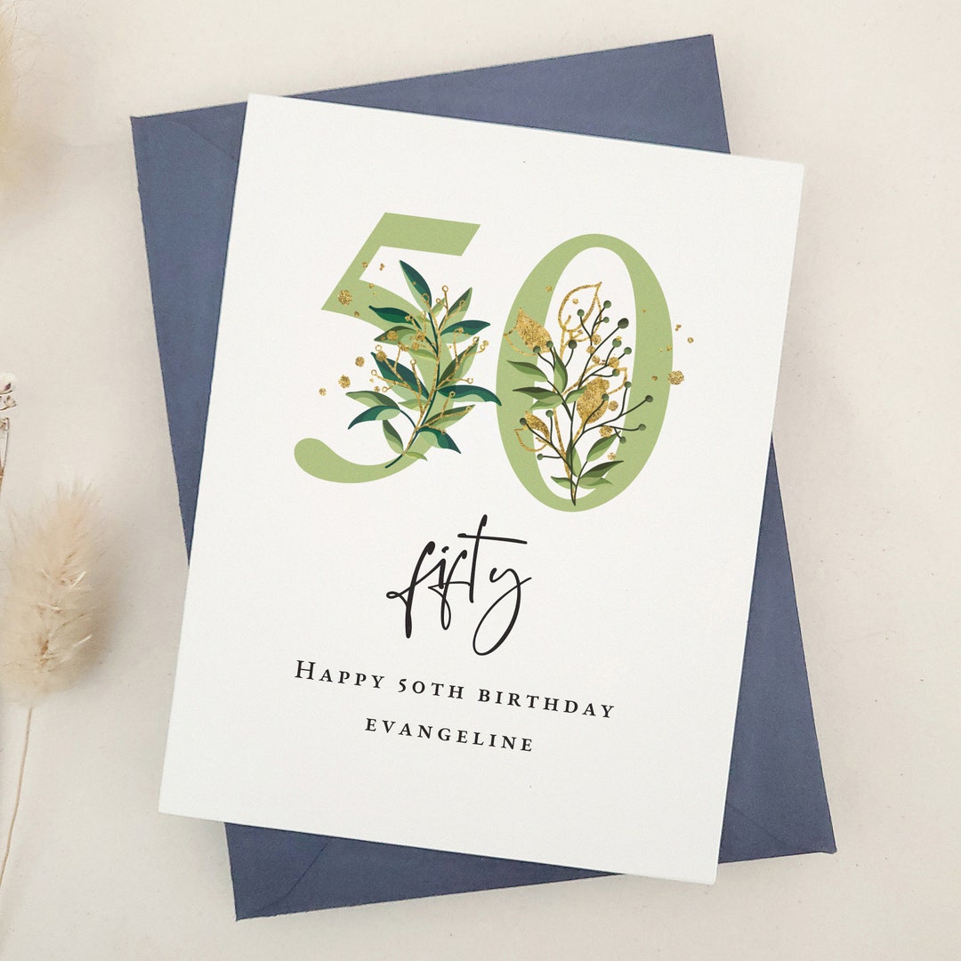 50th Happy Birthday Card, Personalized Fifty Birthday Card With ...