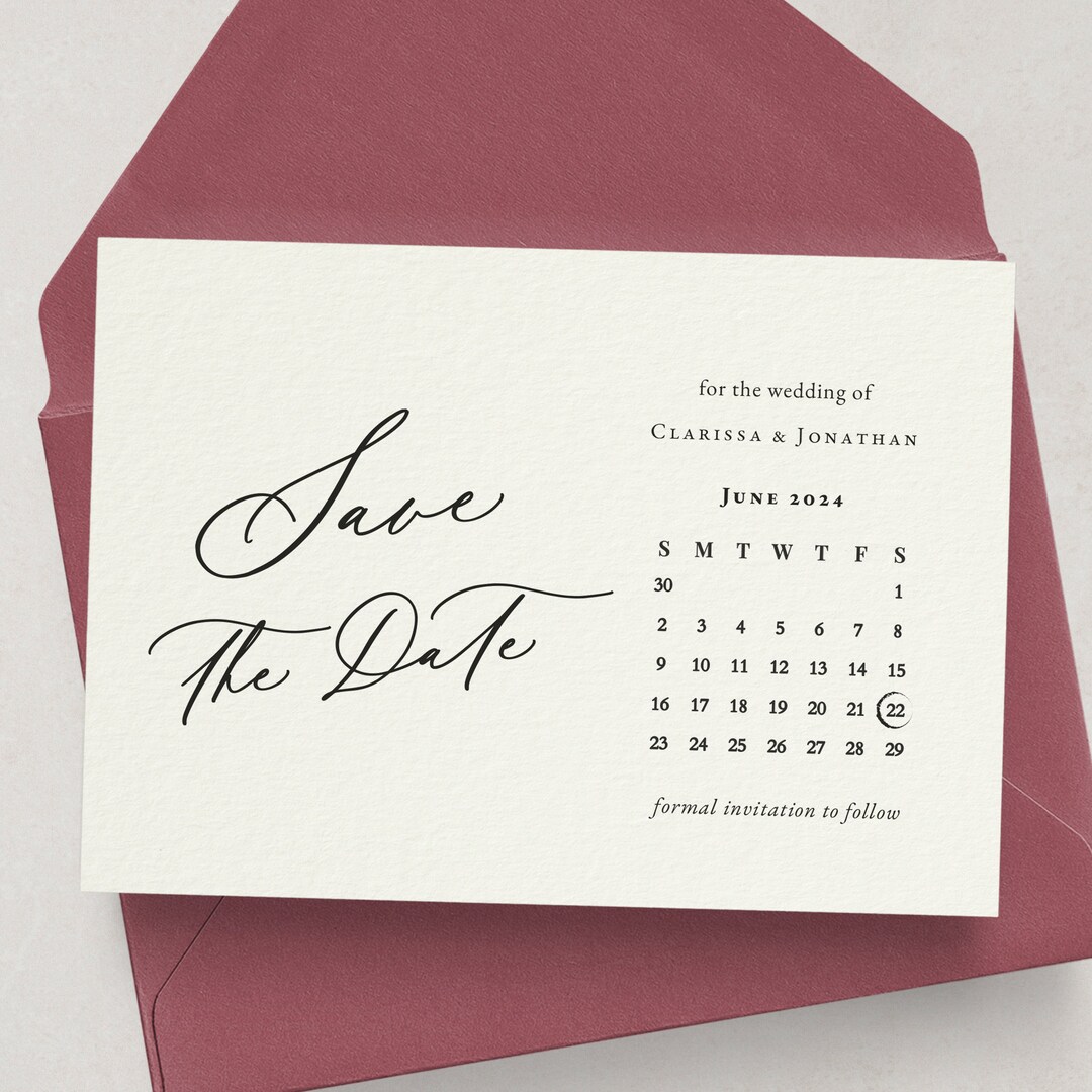Simple Save the Date Cards, Save the Date With Calendar, Wedding ...
