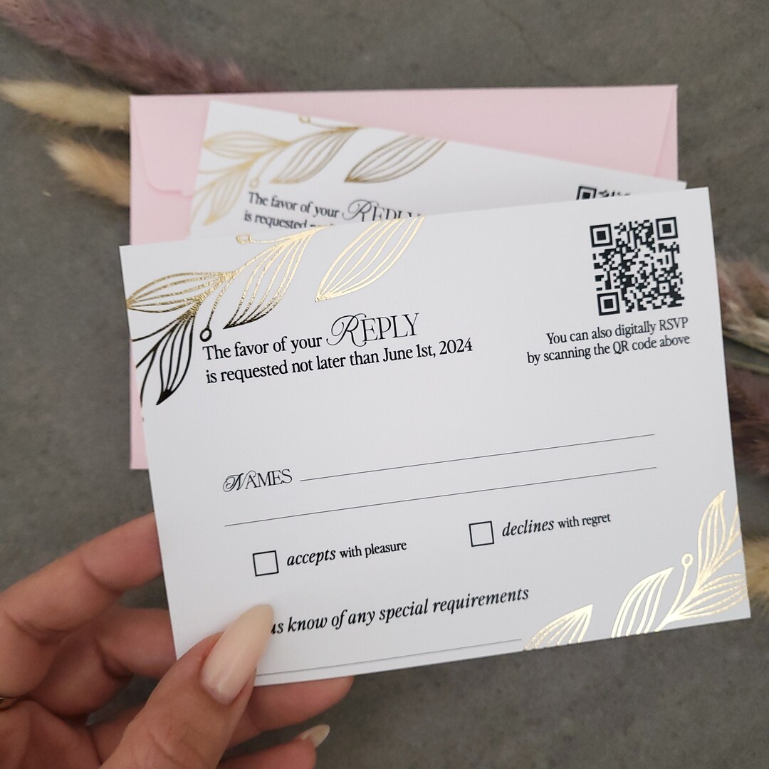 Gold Foiled RSVP Cards for Wedding, QR Code Rsvp Card, Gold Rsvp Cards ...
