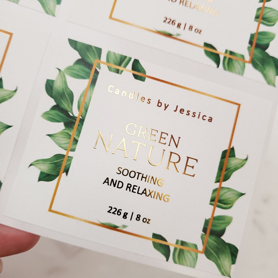 Custom Gold Foiled Greenery Candle Labels, Gold Foiled Stickers ...
