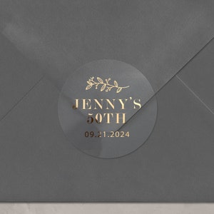 50th Birthday Favor Stickers: Custom Gold Foil, Personalized Party ...