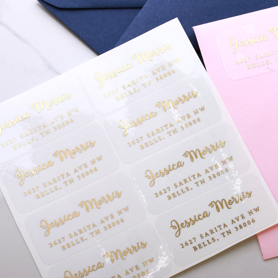 Gold Foil Clear Return Address Labels: Personalized Wedding Stickers - Etsy
