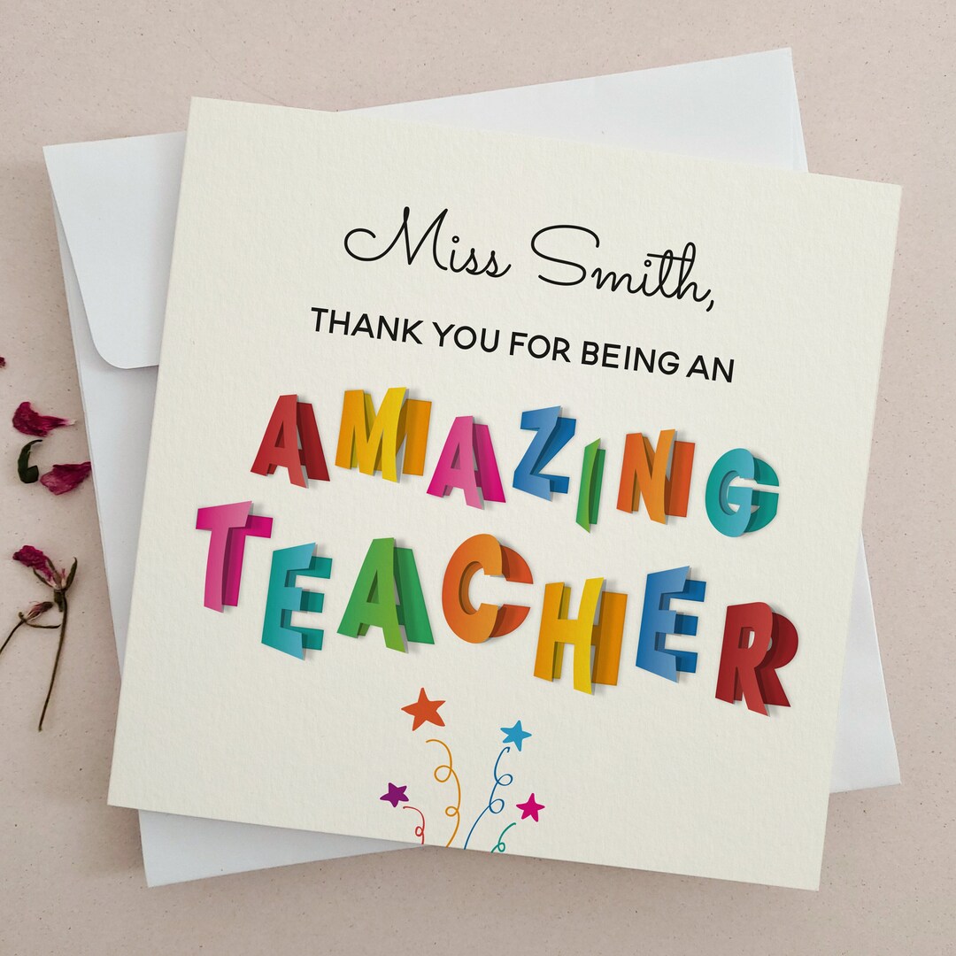 Personalized Teacher Thank You Card: Colorful Felt Cardstock - Etsy