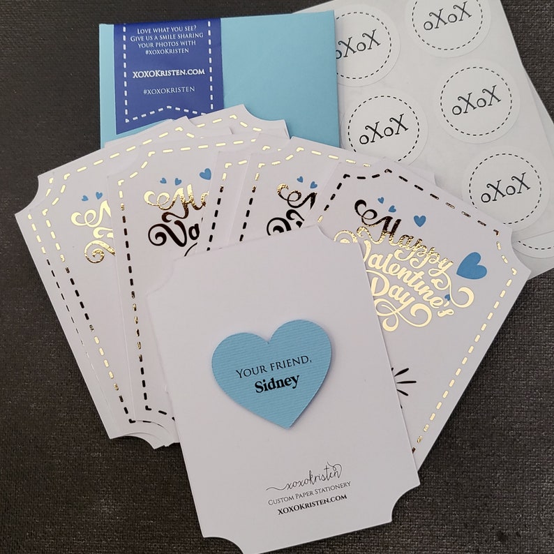 Personalized Valentine's Day Cards: Gold Foil, XOXO Stickers - Set of ...