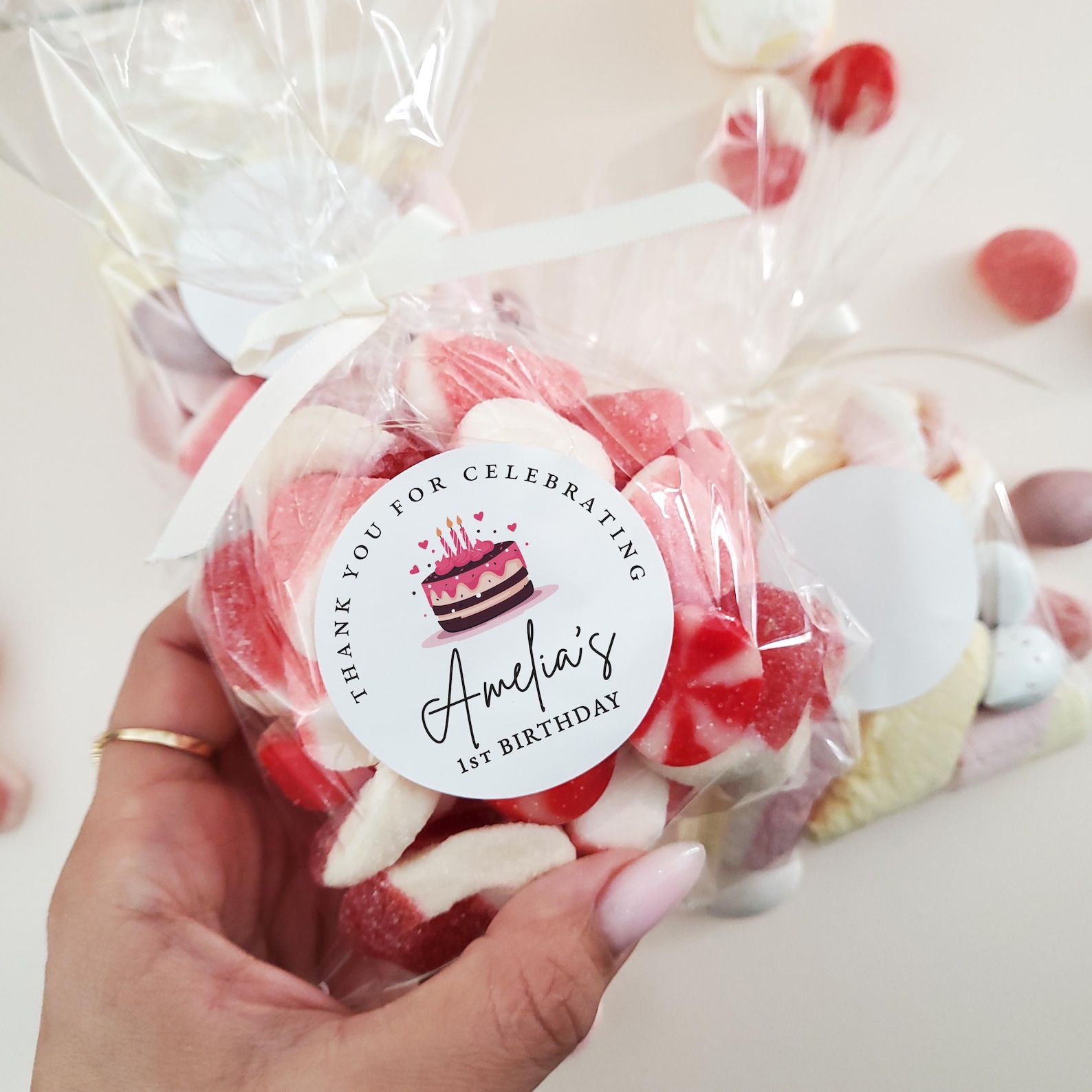 Personalized Kids 1st Birthday Party Favor Stickers, Pink Cake Second ...