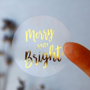 REAL Gold Foil Christmas Stickers Merry and Bright Gift Labels Silver ...