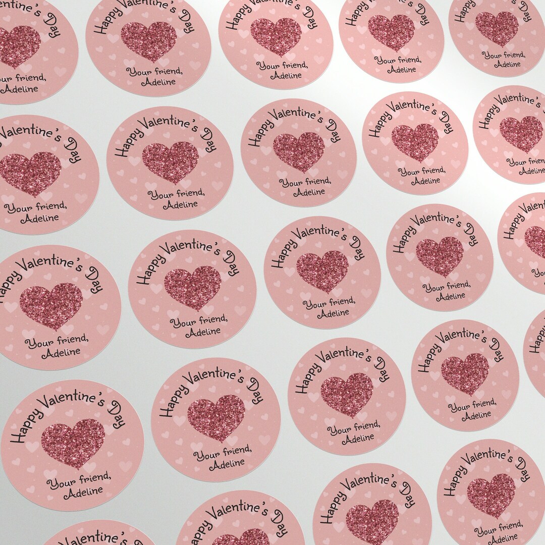 Personalized Classroom Valentine Stickers Labels for Kids With Pink ...