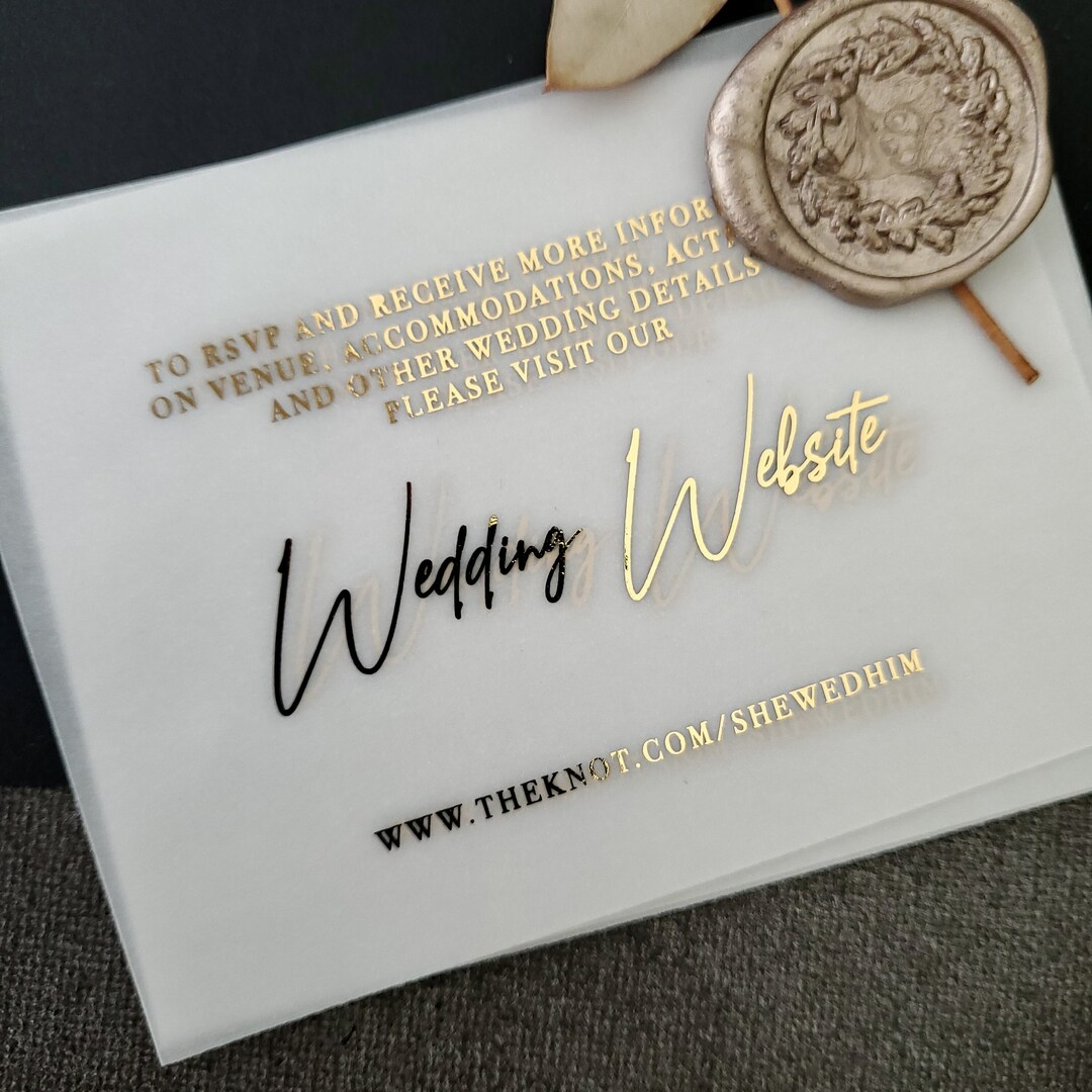 Gold Foil Wedding Website Cards: Elegant Vellum or Plike Insert - Etsy