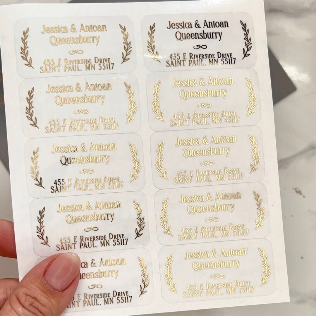 Return Address Labels Clear Gold Foiled, Wedding Rose Gold Return ...